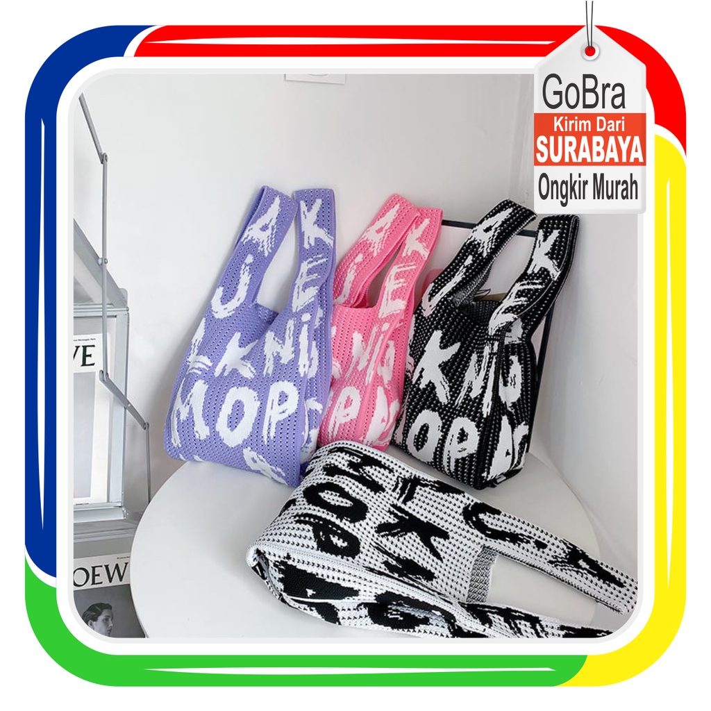 Jual Gobra ♕ TW012 Tas Bene Korean Knitted Checkered Tote Bag Tas Rajut ...