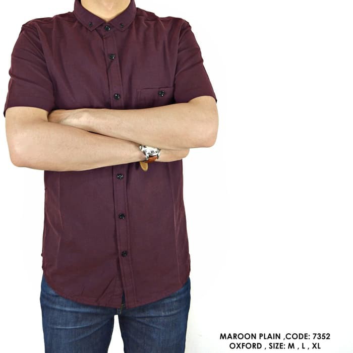 Jual KEMEJA COWOK KERJA KANTOR FORMAL POLOS POLOSAN MERAH - MAROON, M ...