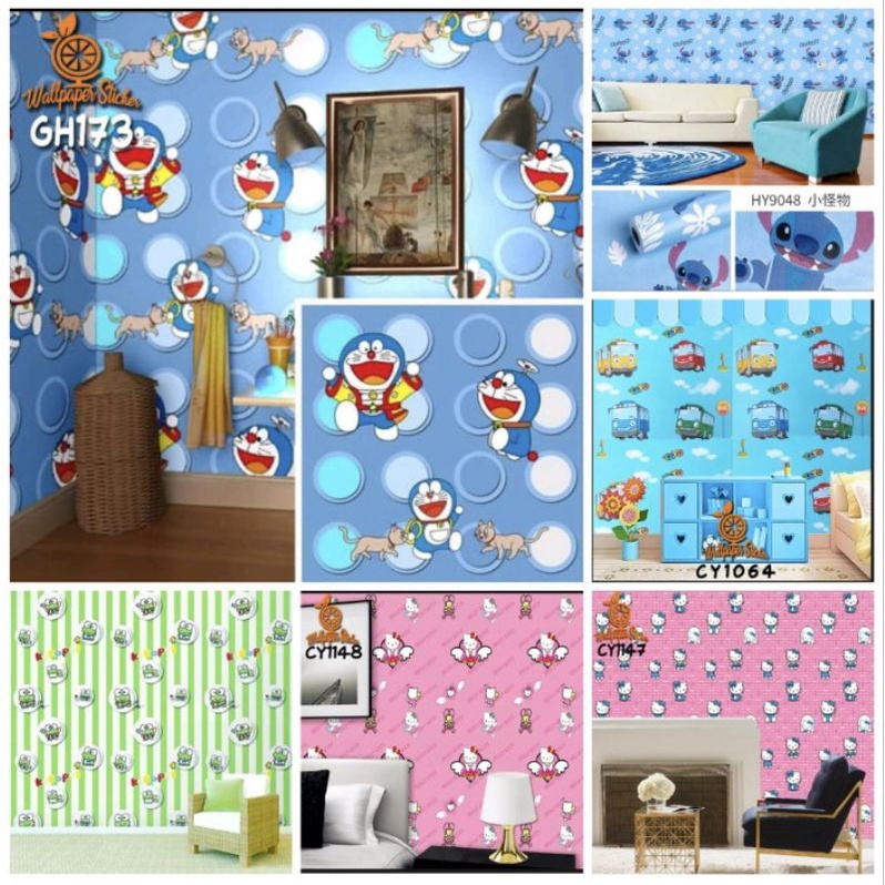Jual Wallpaper dinding sticker 45cm x 10m motif karakter 3D kamar tidur ...