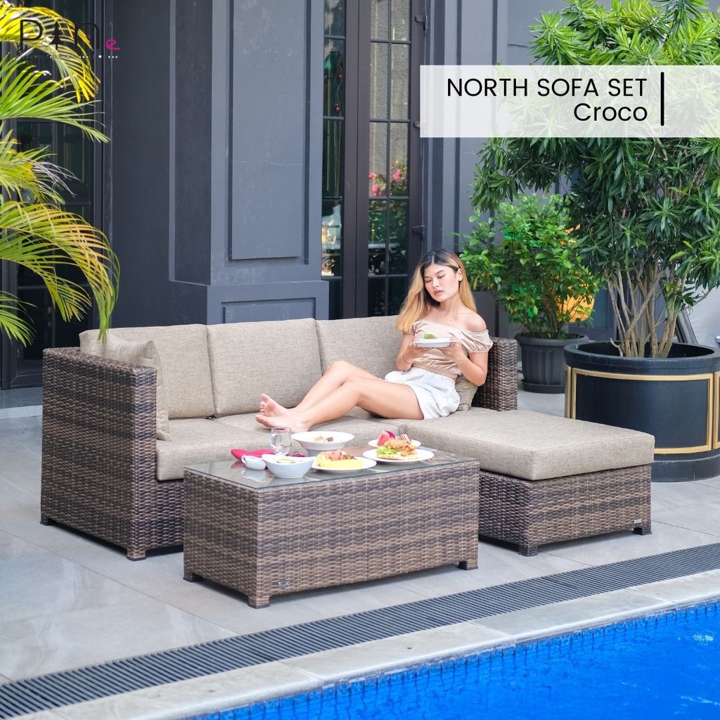 Jual Set Sofa Tamu Teras Taman Outdoor Pine Rotan Sintetis Warna Croco ...