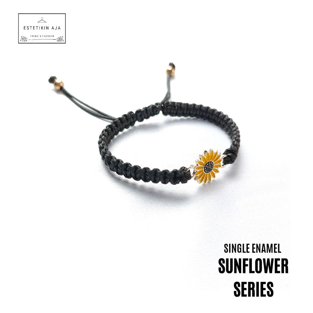 Jual Gelang Tangan Vintage Sunflower Daisy Gelang Tali Hitam Anyam ...