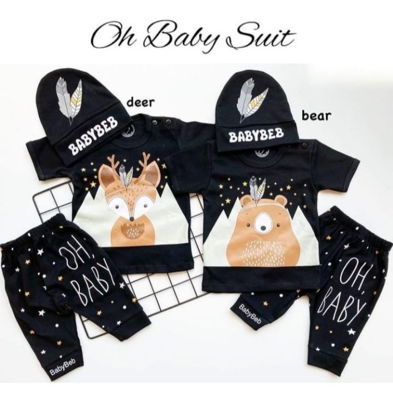 Jual MBOh Baby swuit Setelan Baju bayi laki laki setelan bayi set topi ...