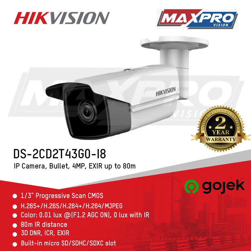 Jual DS-2CD2T43G0-I8 - HIKVISION IP CAMERA 4 MP OUTDOOR BULLET | Shopee Indonesia