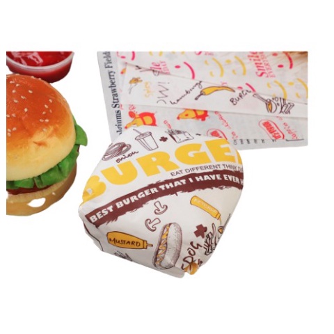 Jual kertas wrap BURGER ACAK ISI 10 pcs nasi paper bungkus sandwich box ...