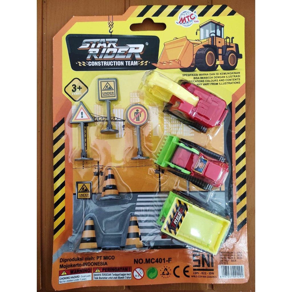 Jual Mainan Anak 3 Mobil Kontruksi Pullback dan Rambu Lalu Lintasnya MC ...