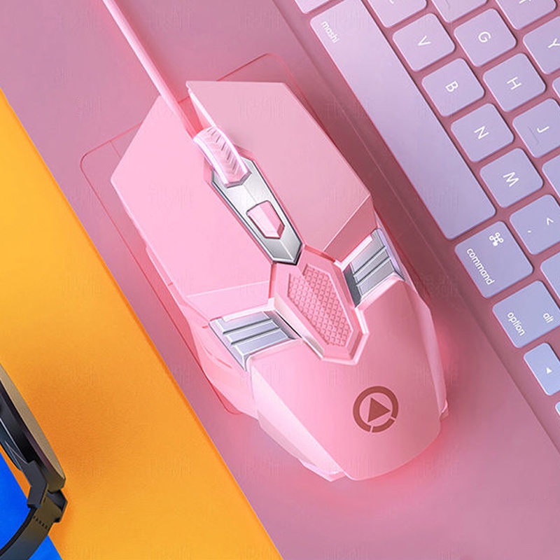 Jual Led light Gaming Mouse Pink lucu Silent click kabel adjustable DPI ...