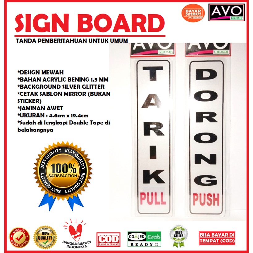 Jual sign label sticker dorong tarik pintu - door sign pull push ...