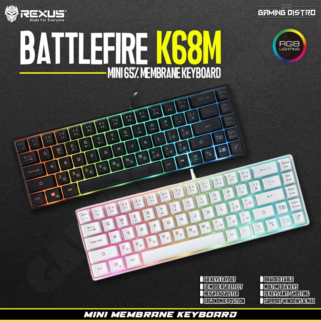Jual Keyboard Gaming Rexus Battlefire K68M RGB Layout 65% Membrane ...