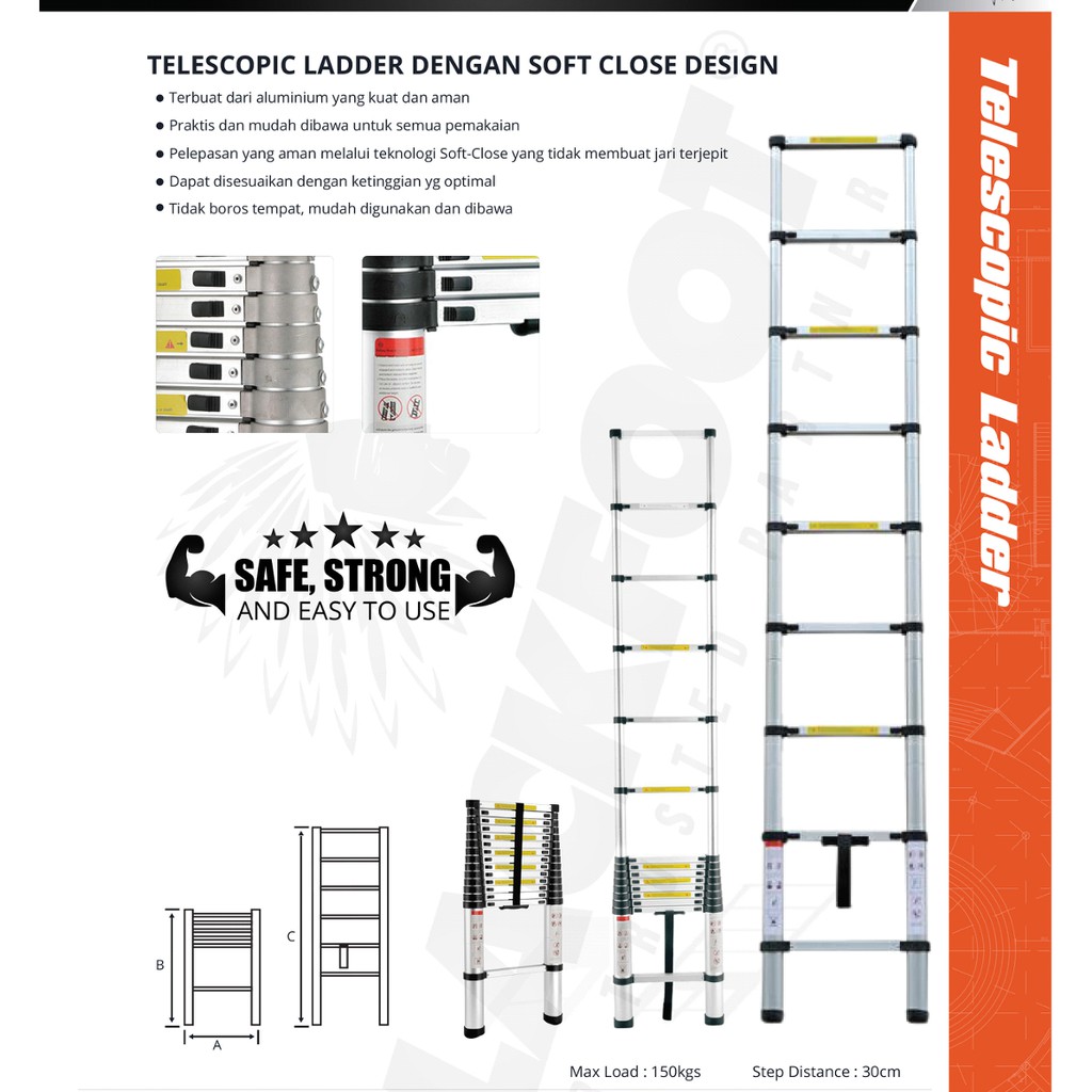 Jual tangga susun telescopic 3,8 meter | Shopee Indonesia