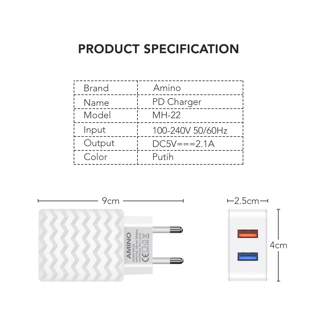 Jual AMINO 2 Port USB Fast Charger 2.1A Micro USB Quick Charger Adapter ...