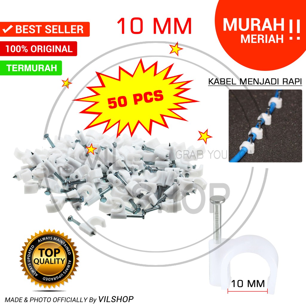 Jual 1 PACK KLEM KABEL NO 10MM / CABLE CLIP NO 10MM / PENJEPIT KABEL ...