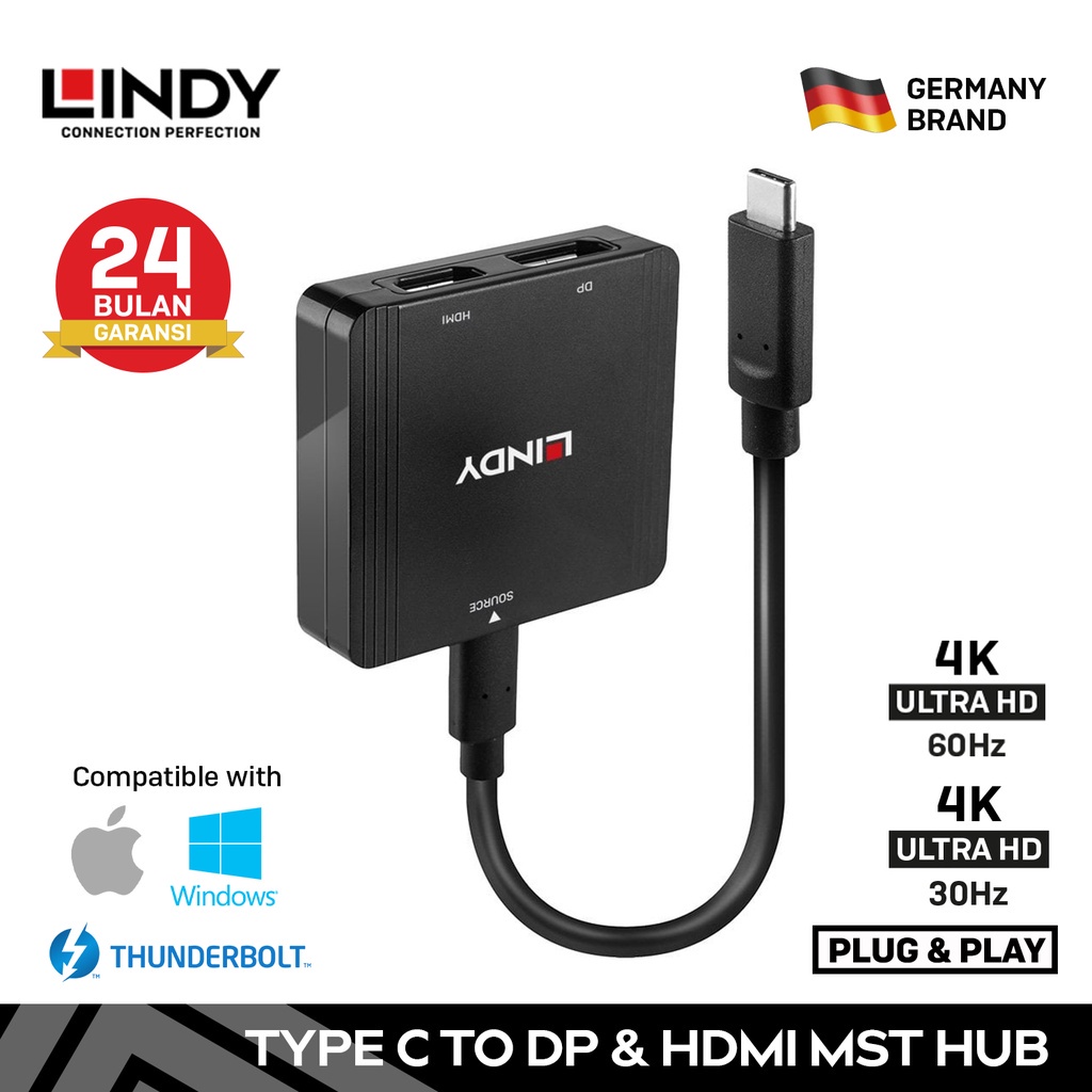 Jual LINDY 43304 MST Hub USB Type C to DisplayPort & HDMI Converter ...