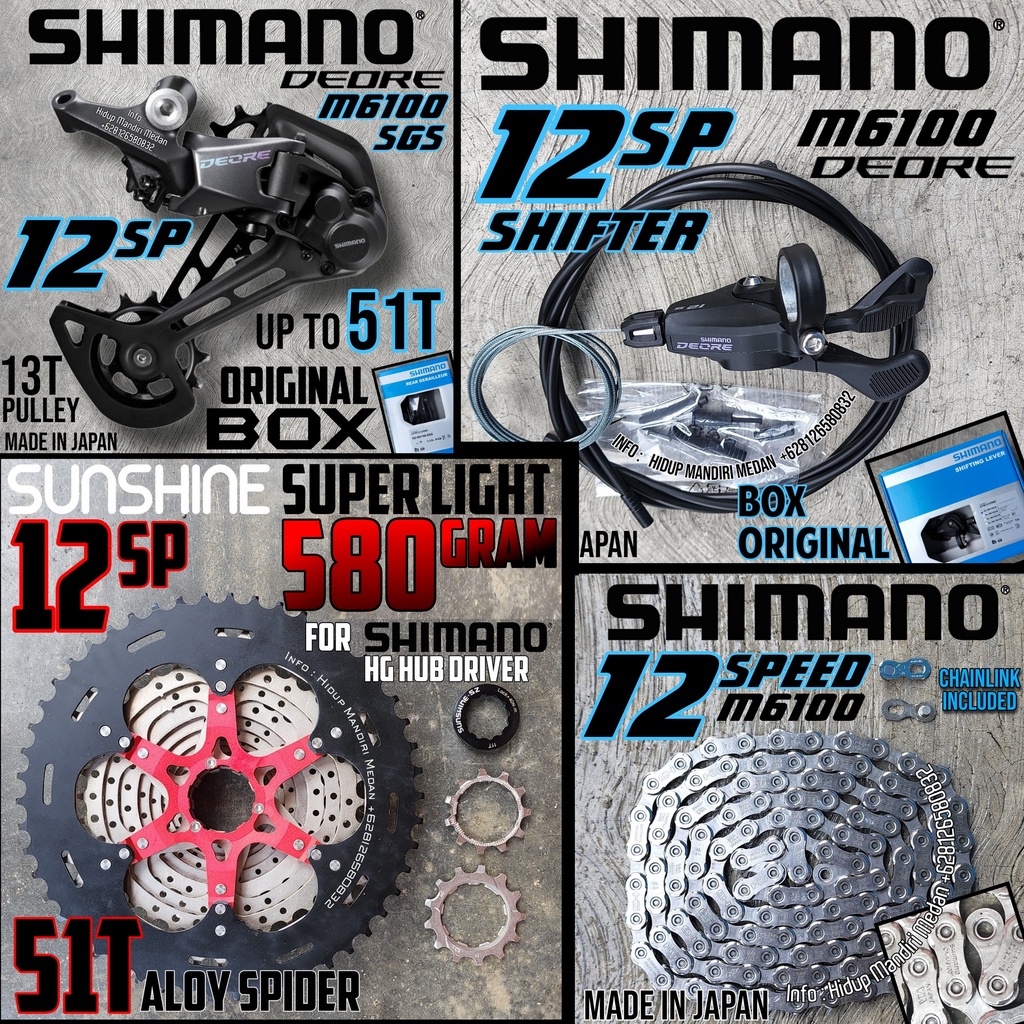 Jual Mini Groupset 12 Speed Shimano SunShine Mix M 6100 Pakai Hub HG ...