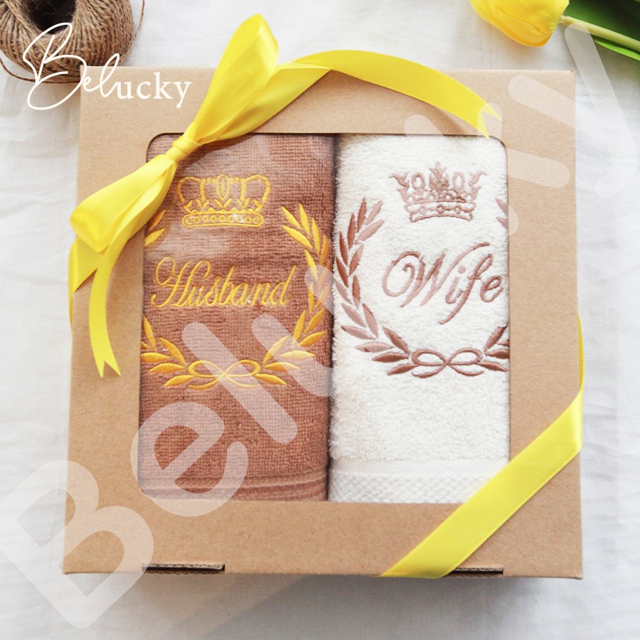 Jual Handuk Couple Seserahan Hampers Ready Bordir Pasangan Gift Set Box ...