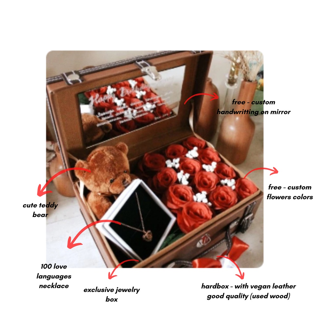 Jual Hadiah romantis unik koper kalung 100 bahasa cinta bunga mawar ...