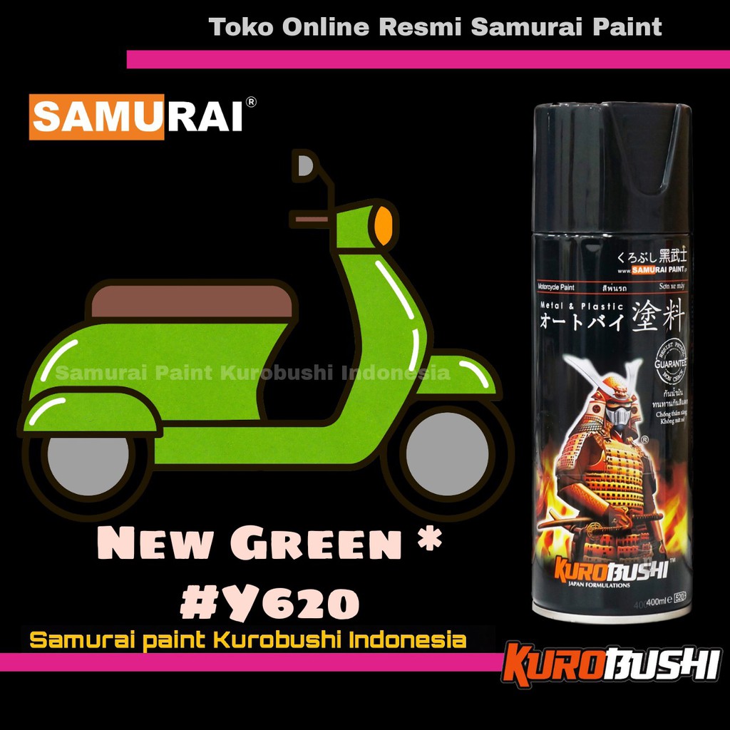 Jual Samurai Paint NEW GREEN Y620 Warna Hijau Metalik Yamaha Cat Semprot Aerosol Samurai ...