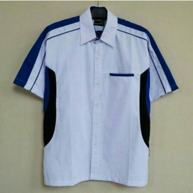 Jual Seragam kerja polos warna putih kombinasi biru | Shopee Indonesia