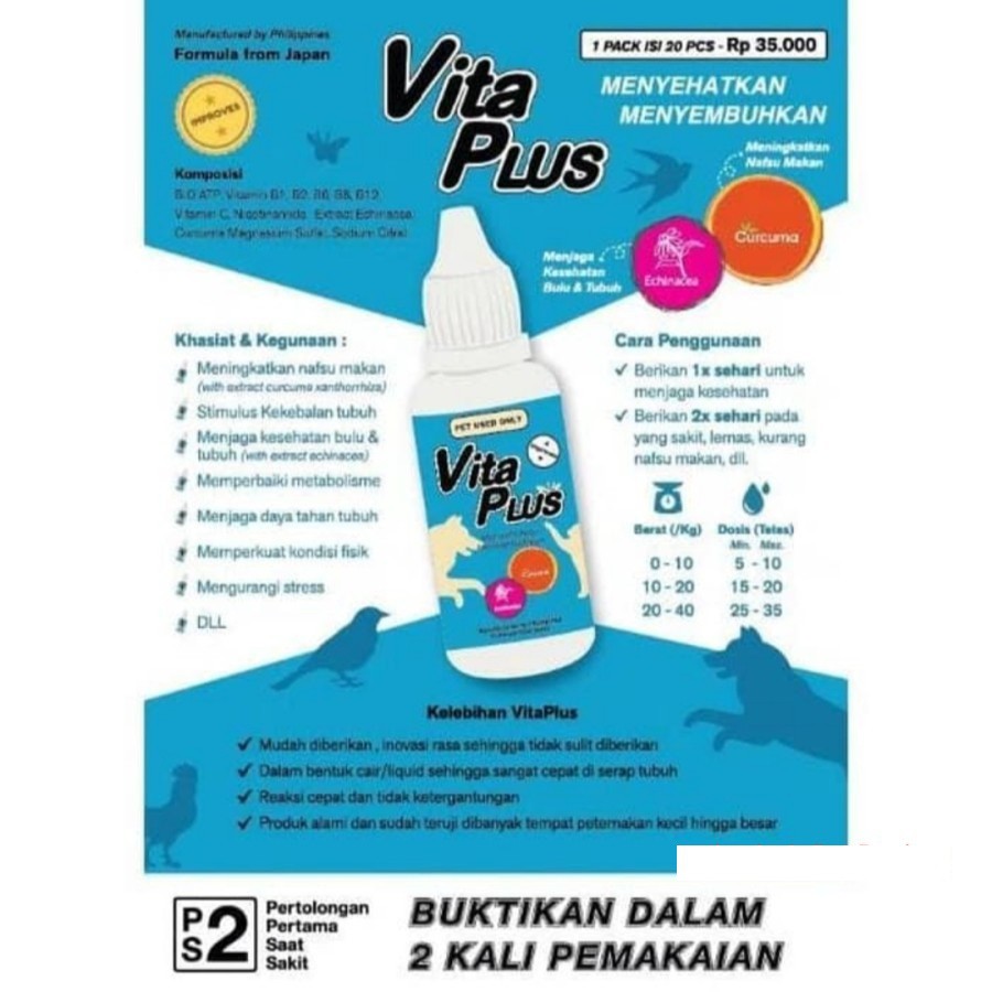 Jual VITA PLUS 30 ml Vitamin Kucing Kelinci Anjing Burung VitaPlus | Shopee Indonesia