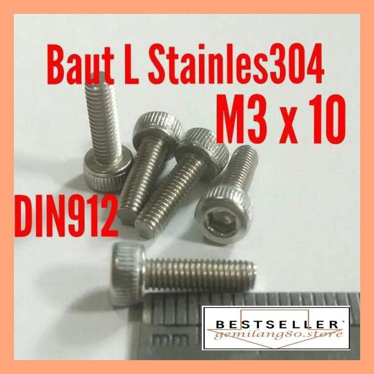 Jual Baut & Mur Tools- Baut L M3 X 10 Hex Socket Ss304 48A450D | Shopee Indonesia