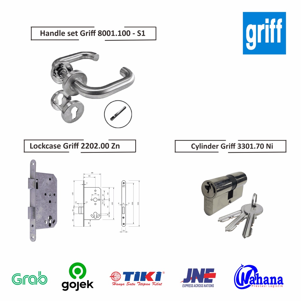 Jual Kunci Pintu besi griff 8001.100-S1/2202.00-Zn/3301.70 Ni/gagang ...