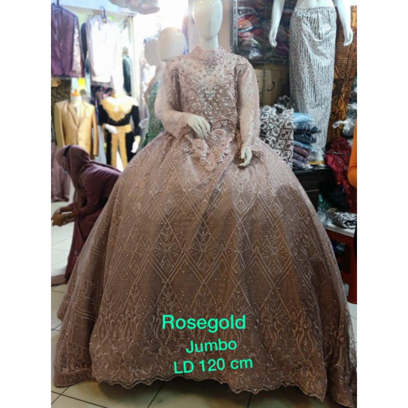 Jual Gaun Pengantin Jumbo Rosegold, Moca, Ungu Taro, Baby Blue | Shopee ...