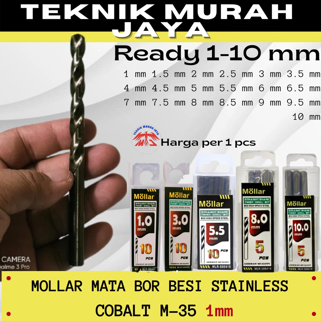 Jual MOLLAR Mata Bor Besi Stainless Matabor HSS Cobalt Drill Bits 1MM ...