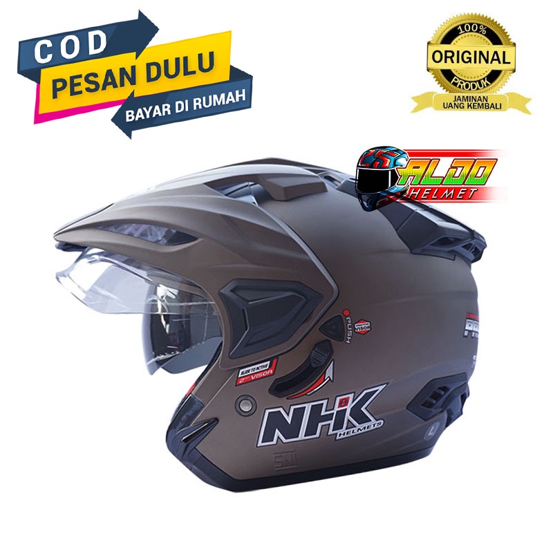 Jual HELM NHK PREDATOR CRYPTON SOLID BLACK DOFF | Helm NHK DOUBLE VISOR | Termurah | HALF FACE ...