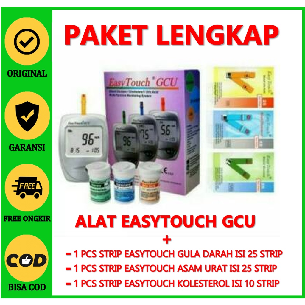 Jual Paket Lengkap EasyTouch GCU+ 1Botol strip Glucose, 1Botol strip Urid Acid,1Botol Strip ...