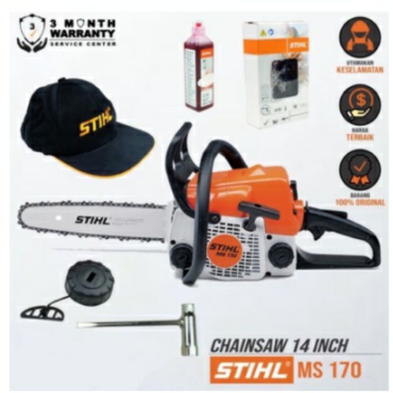 Jual Chainsaw STIHL MS 170 ORIGINAL 14 inch gergaji kayu still fulset garansi resmi | Shopee ...