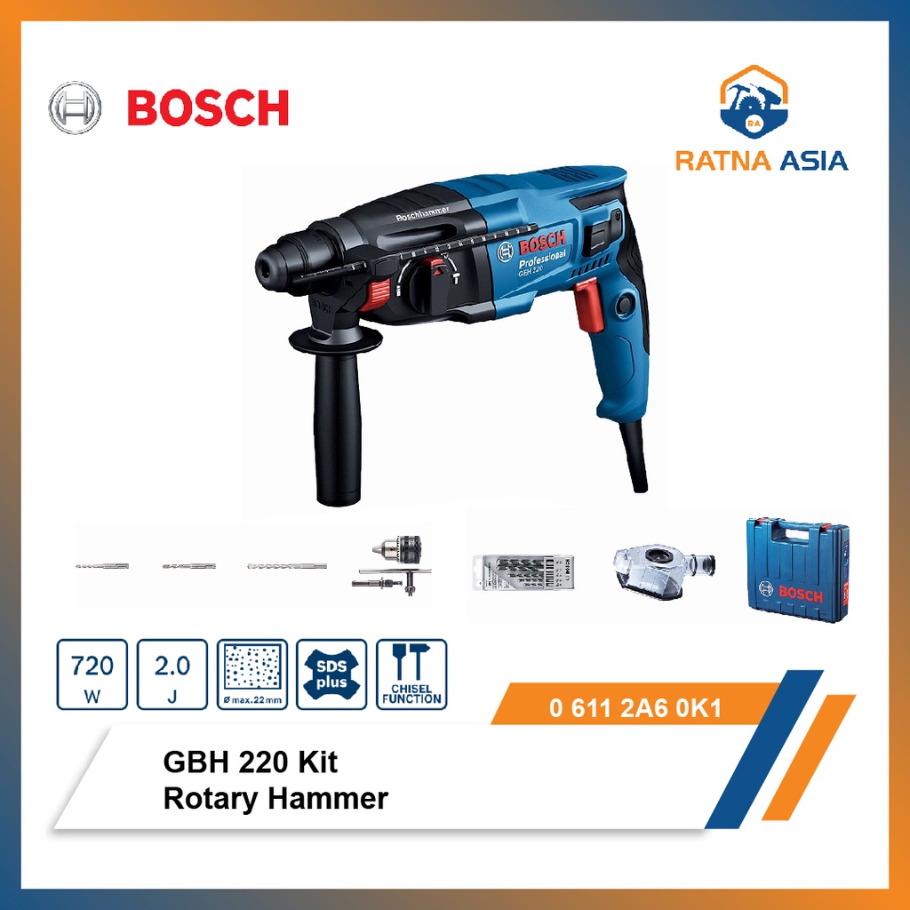 Jual Mesin Bor Beton SDS Plus Bosch GBH 220 Kit (+ 6 pcs Accesories ...