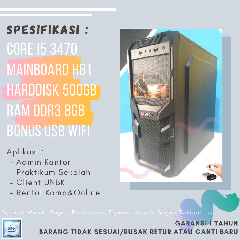 Jual PC RAKITAN CORE i5 3470 KOMPUTER CPU HDD 500GB RAM 8GB UNBK E31 ...