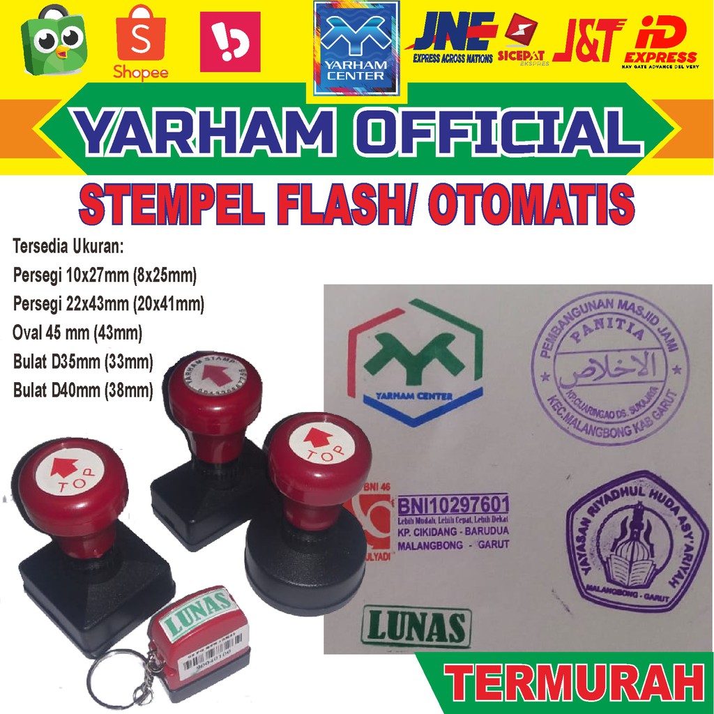 Jual Stempel Flash Cap Otomatis 1 , 2 Warna Bulat kotak persegi ...