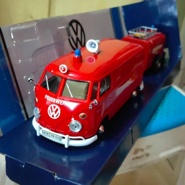 Jual Diecast Miniatur Mobil Volkswagen Kombi Fire Van With Trailer ...