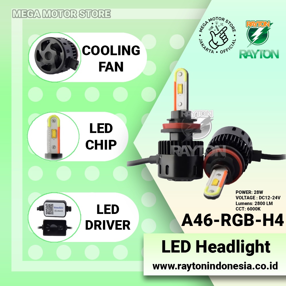 Jual Lampu Mobil RTD RAYTON A46-RGB H4 H7 H11 9012 28 Watt LED Headlamp Mobil LED ORIGINAL ...