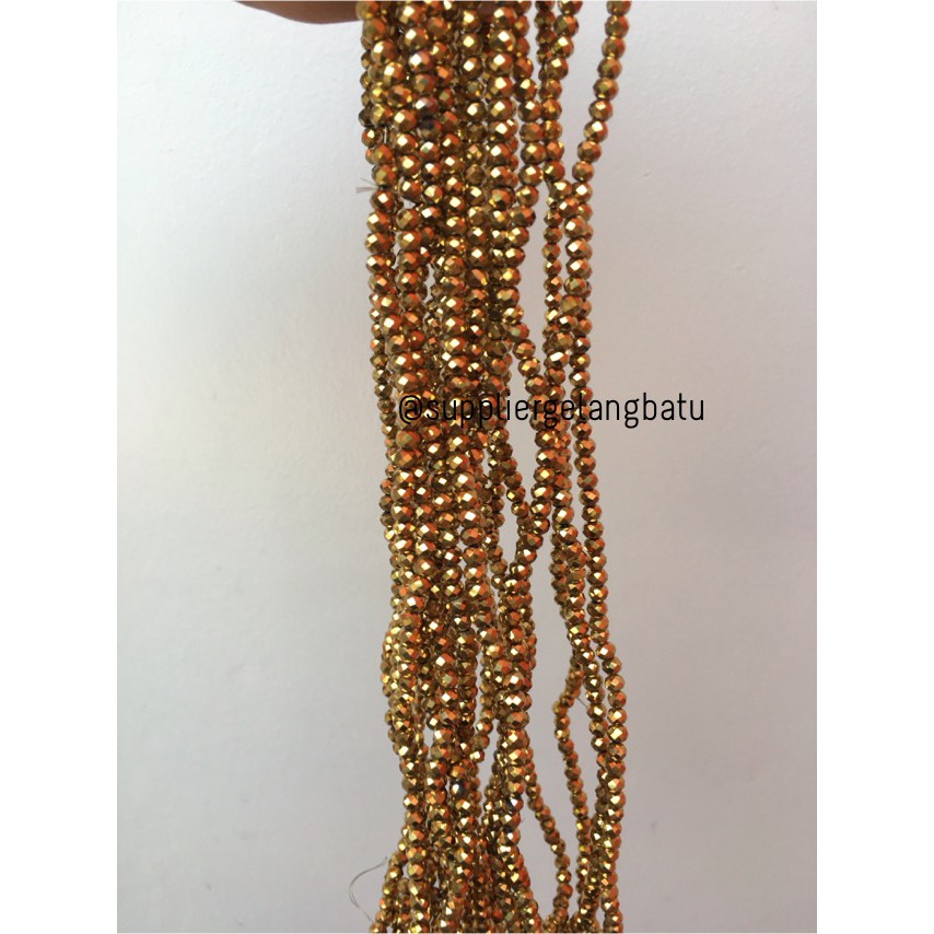 Jual Kristal Ceko AB 4mm Gold Emas metalik bahan beads manik donat ...
