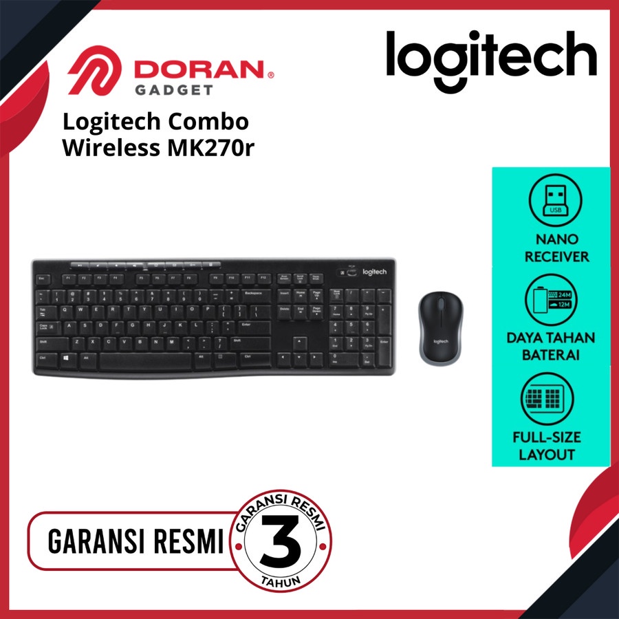 Jual Logitech Mk270r Wireless Keyboard And Mouse Combo Full Size Wireless Combo Garansi Resmi