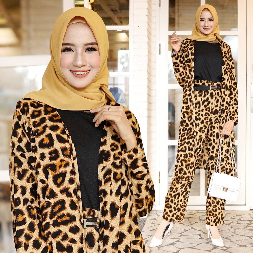 Jual Stelan Baju leona/Pakaian Wanita Motif Macan One Set | Shopee ...
