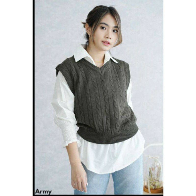 Jual Rompi Rajut Motif Vest Knit Sweater Warna Wanita | Shopee Indonesia
