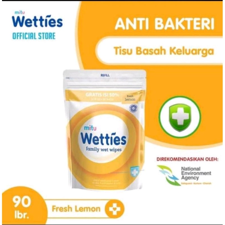 Jual Mitu Wetties Family wet Wipes fresh Lemon antiseptic refill ~isi ...