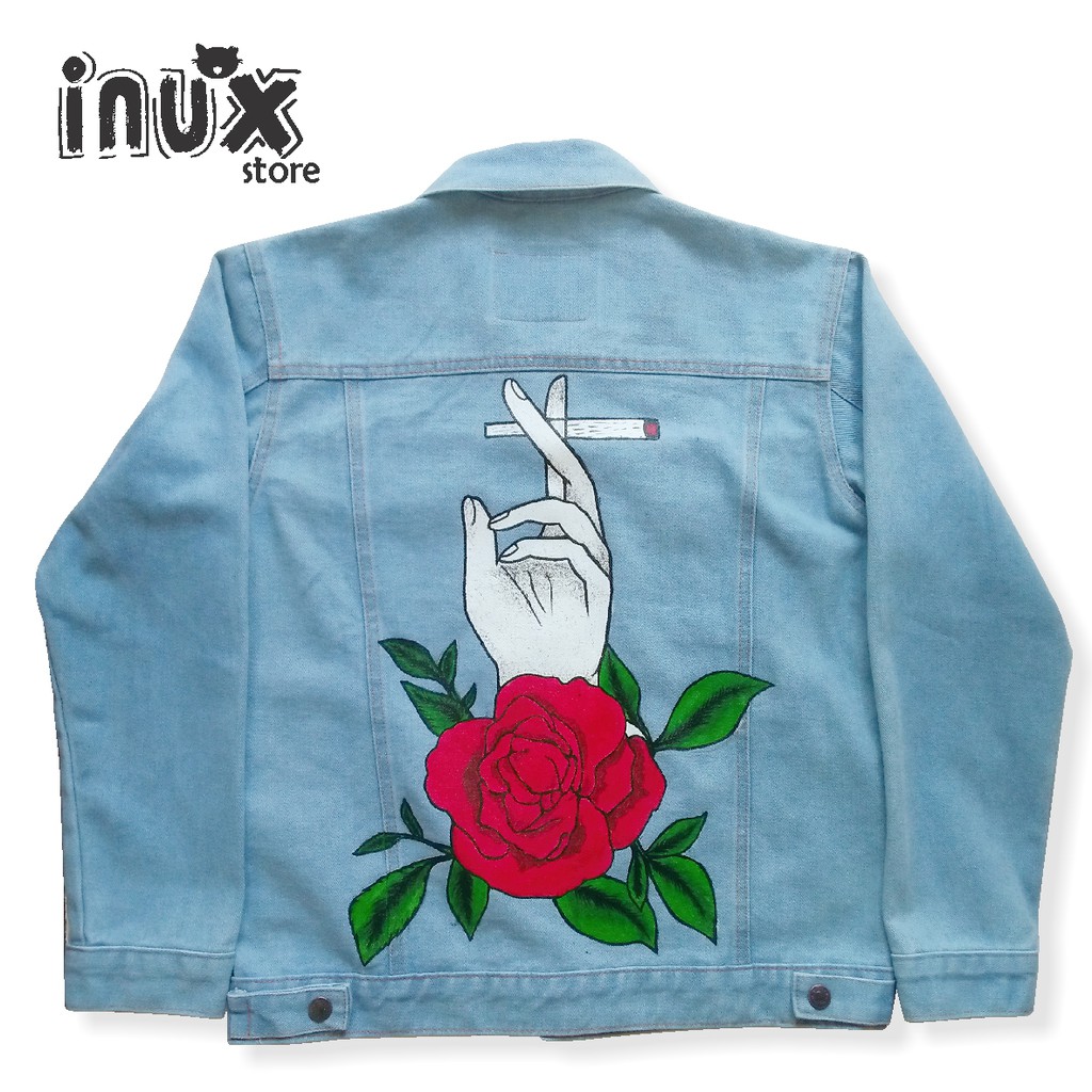 Jual JAKET JEANS PRIA / JAKET LUKIS MAWAR WEED / JAKET GANJA CANNABIS ...