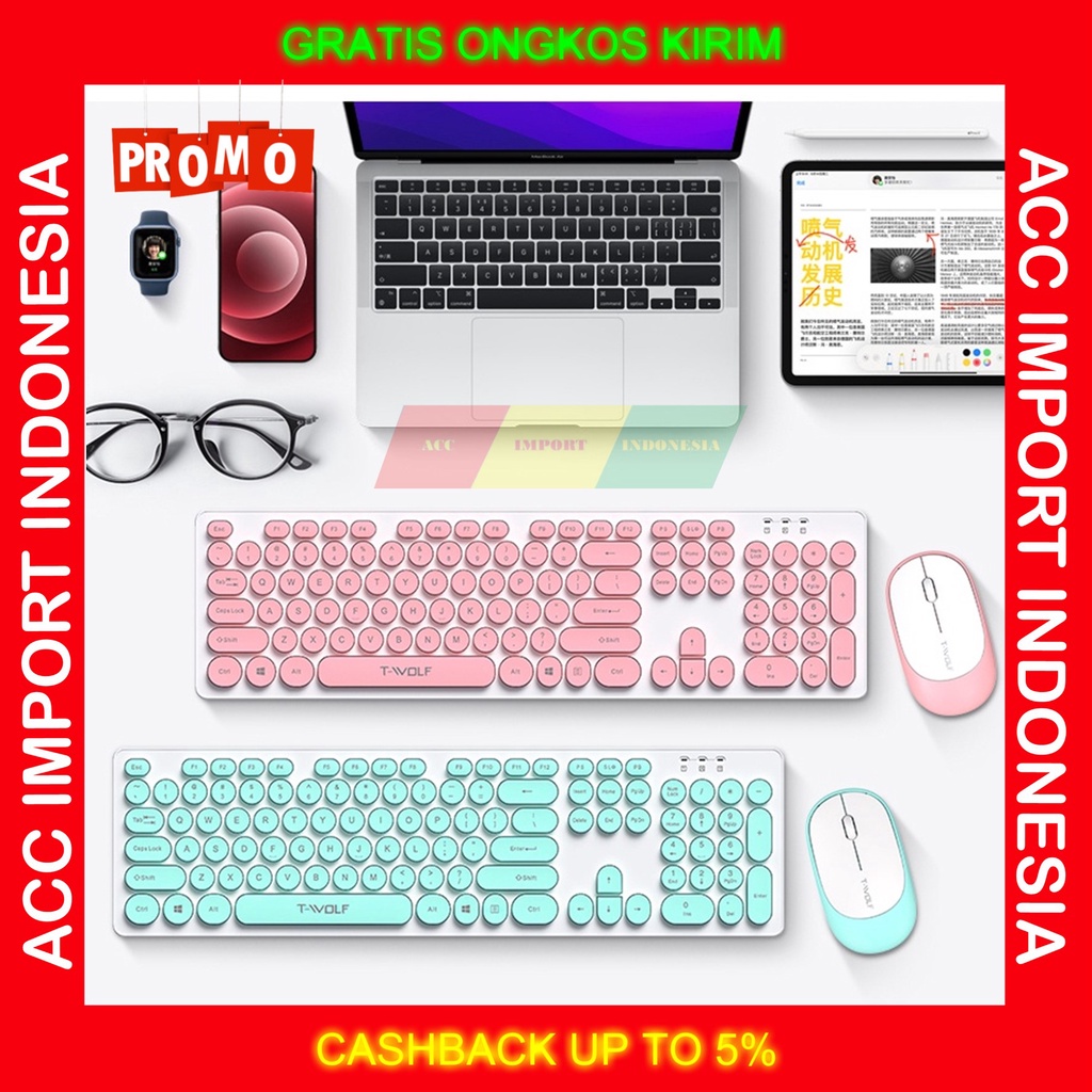 Jual Keyboard Mouse Bundle Combo Wireless Retro Bulat Tuts Silent Click ...