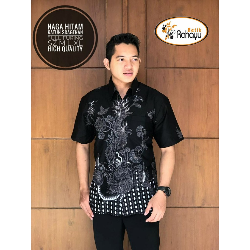 Jual Naga Hitam RAHAYU Kemeja batik pria motif naga abu hitam lengan ...