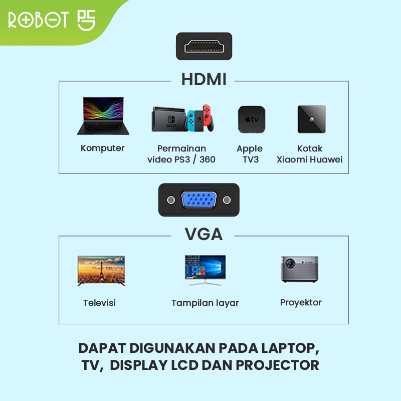 Jual ROBOT Adapter Konektor HDMI TO VGA Kualitas Resolusi HD Resolusi ...