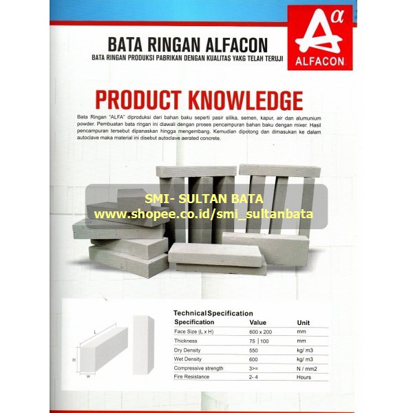 Jual BATA RINGAN AAC / HEBEL ALFACON SERTIFIKAT SNI MINIMAL ORDER 1 DO ...
