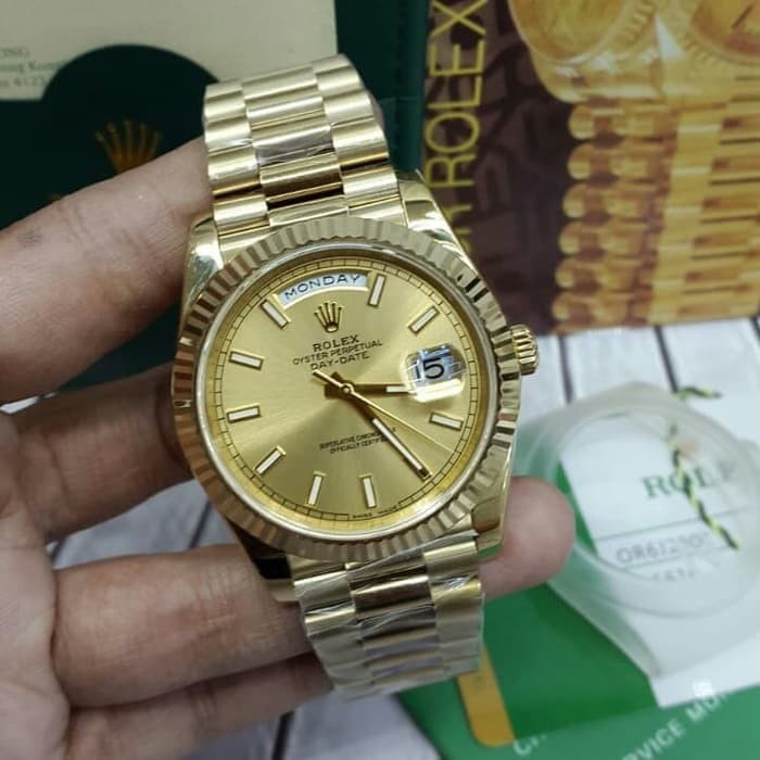 Jual Jam Rolex Day Date Full Gold Noob Swiss Clone | Shopee Indonesia