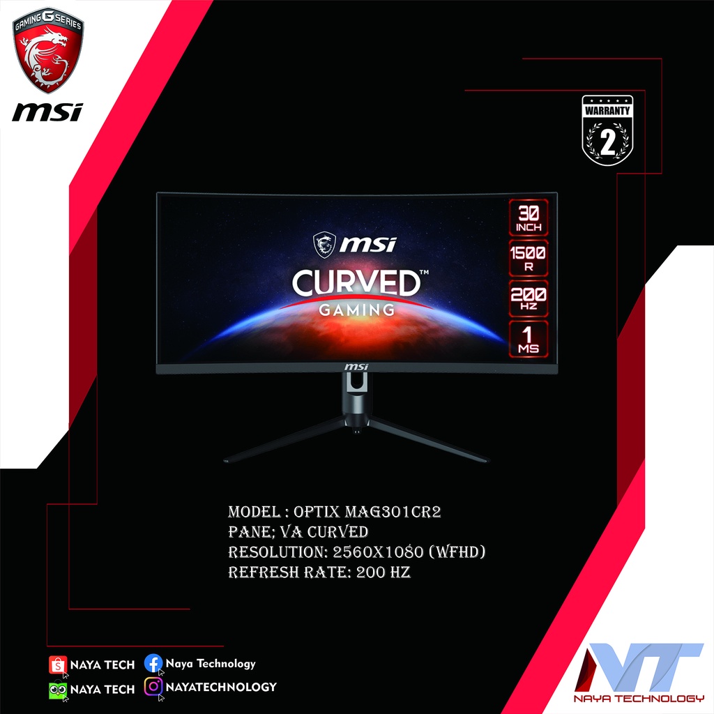 Jual MSI MAG301CR2 200Hz 1Ms WFHD Curved Gaming Monitor | Shopee Indonesia