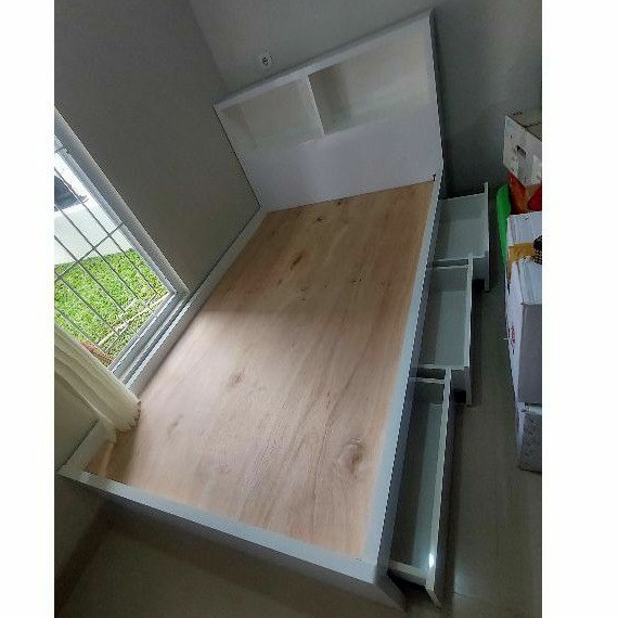 Jual dipan ranjang laci kayu hpl springbed 120x220 putih custom ...