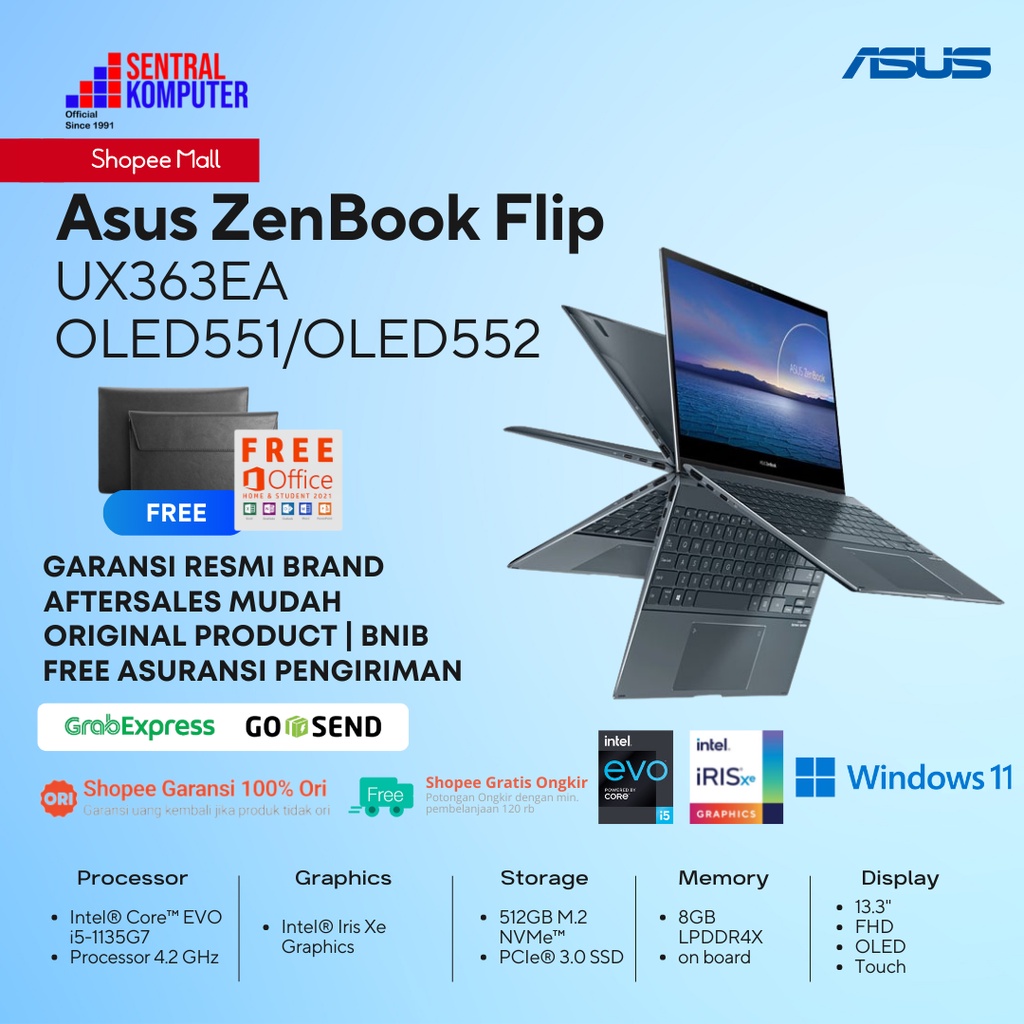 Jual Asus ZenBook Flip UX363EA I5-1135G7-8GB-512GB SSD-Win 11+OHS ...