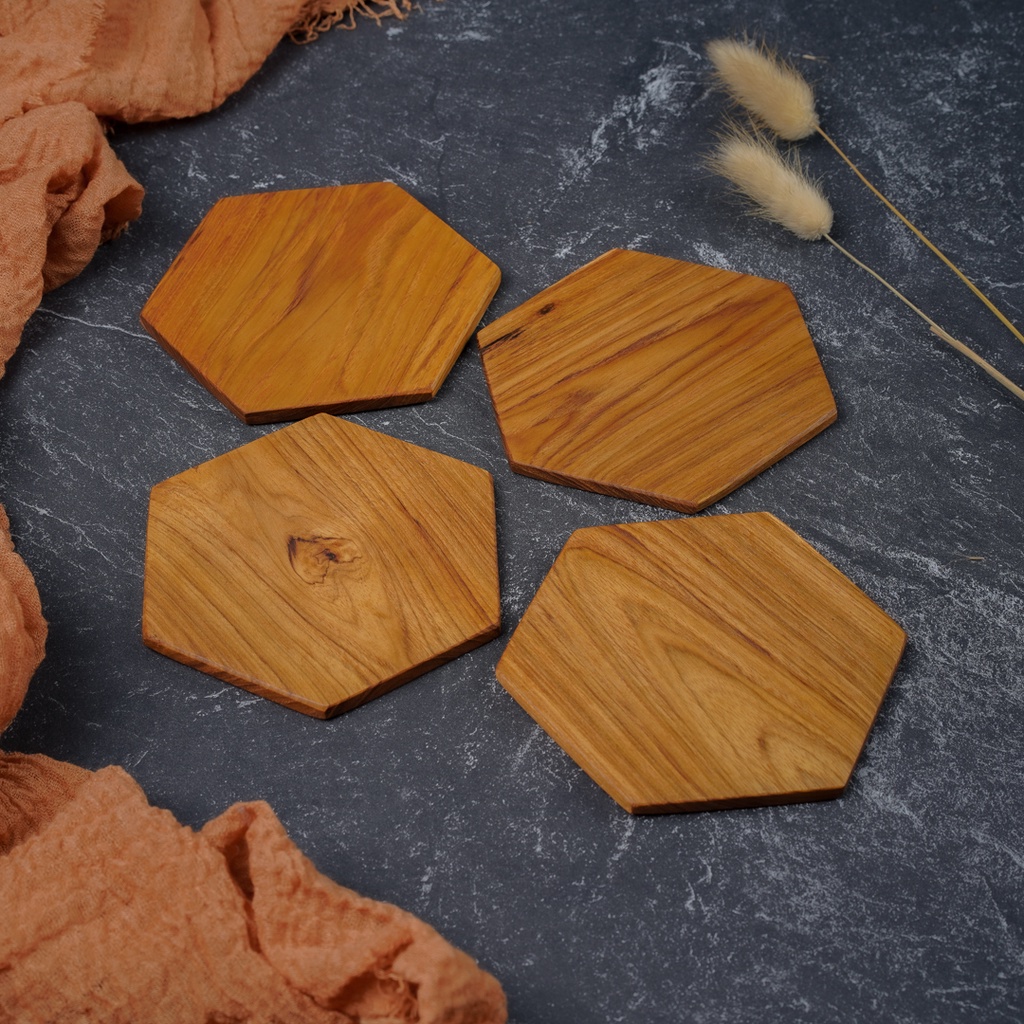 Jual Dekor Kayu Hexa - Coaster Tatakan Gelas Kayu Jati / Mahoni Hexagon ...