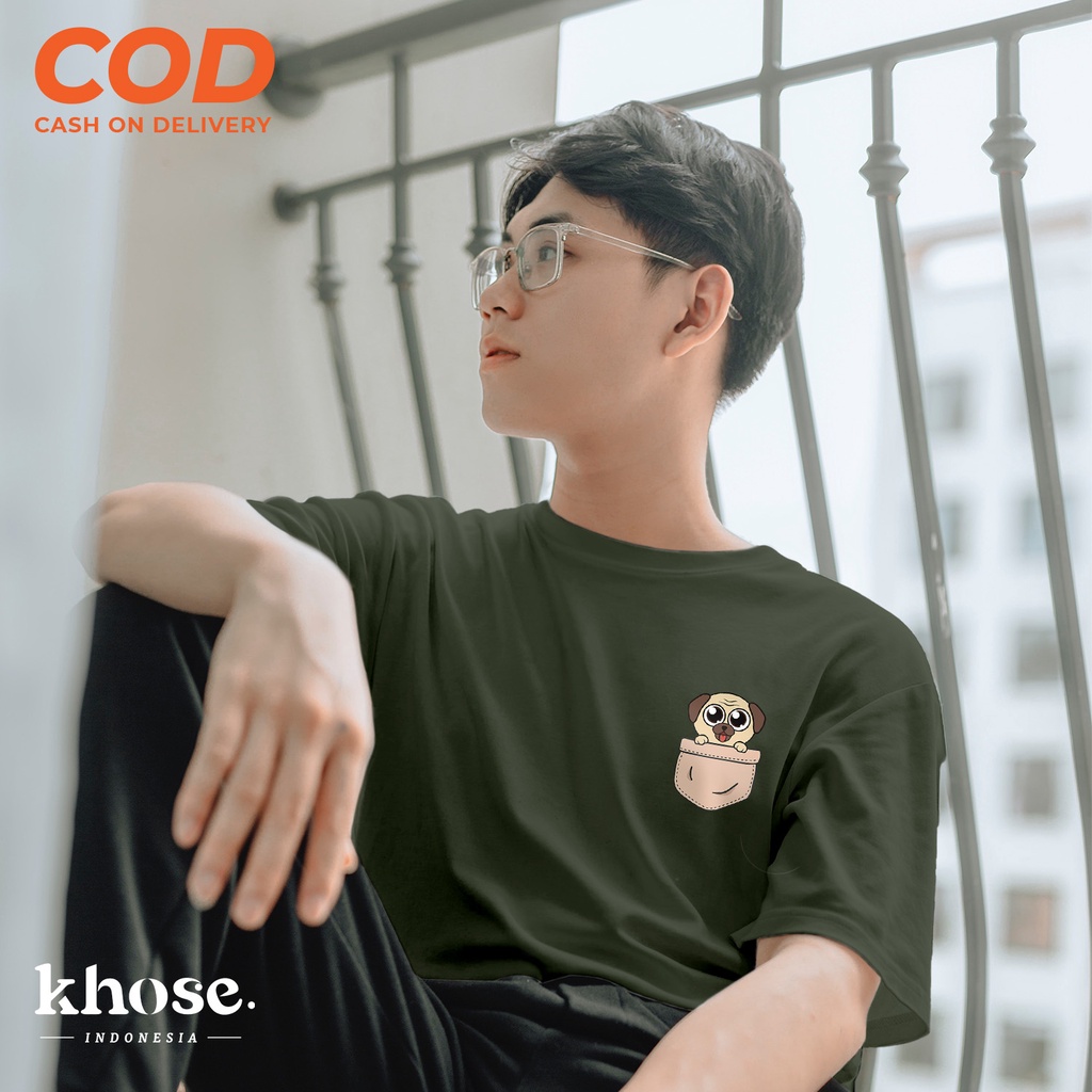 Jual KHOSE KAOS UNISEX KARAKTER PUG POCKET KODE P-06 / KAOS CUTE DOG ...